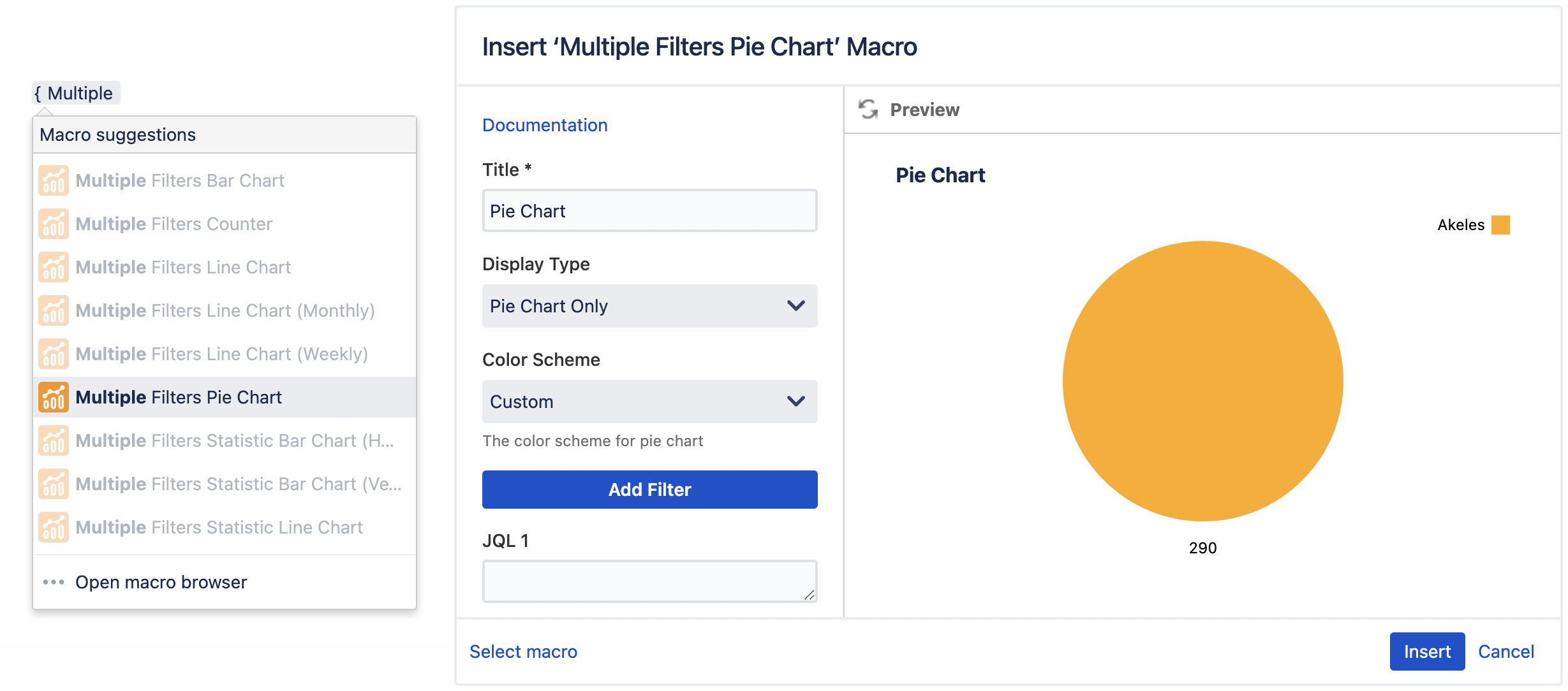 Configuring Multiple Filters Pie Chart Macro | Akeles